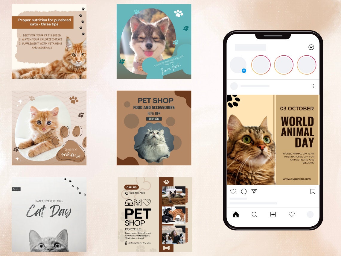 Pet Lovers Instagram Post Templates Perfect for Pet Blogs & Vets Social ...