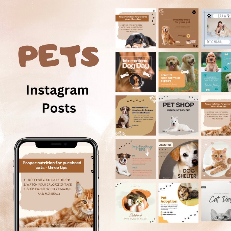 Pet Lovers Instagram Post Templates Perfect for Pet Blogs & Vets Social ...