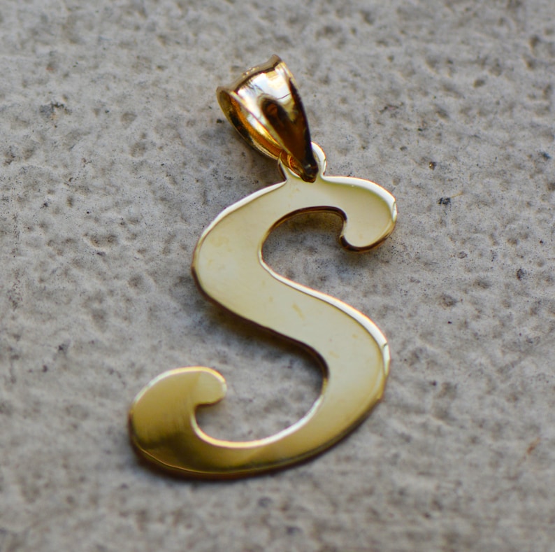 14K Solid Gold Commercial Script Cursive Initial Letter Pendants (A-Z ...