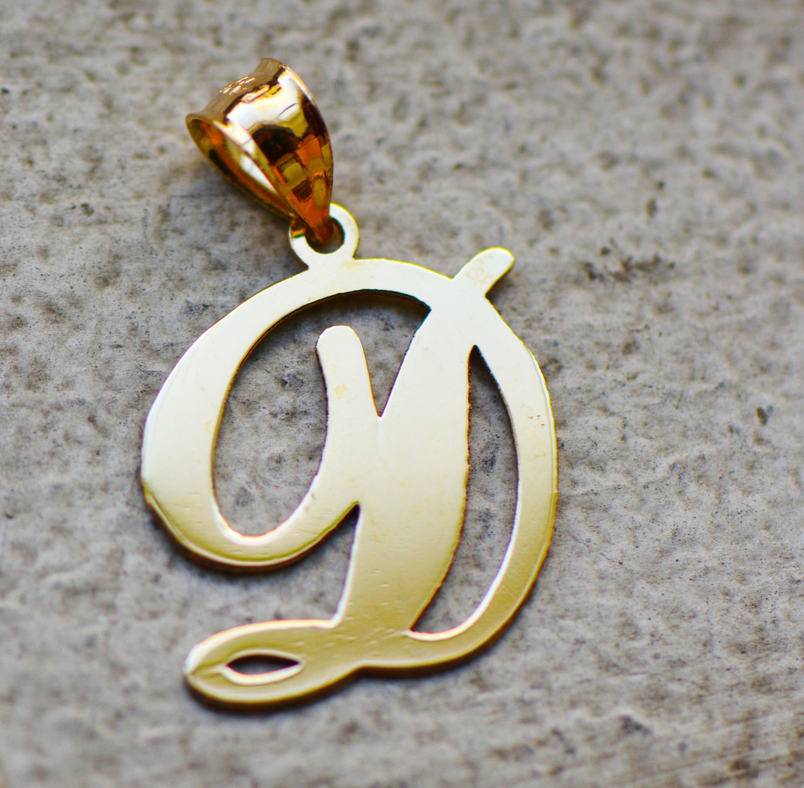14K Solid Gold Commercial Script Cursive Initial Letter Pendants (A-Z ...