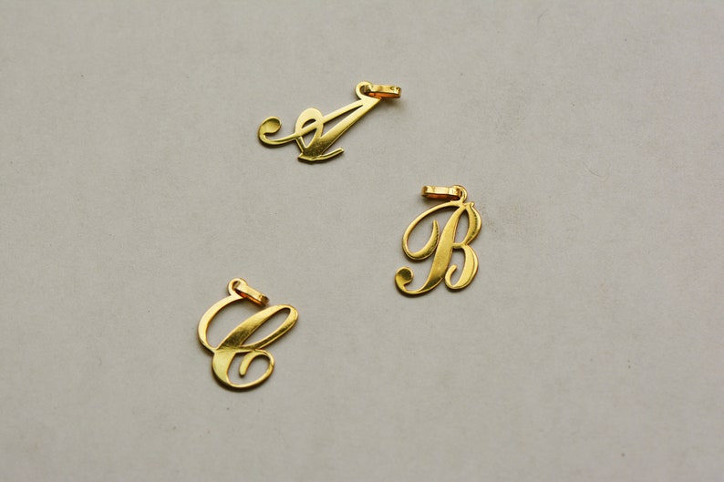 14K Solid Gold Commercial Script Cursive Initial Letter Pendants (A-Z ...