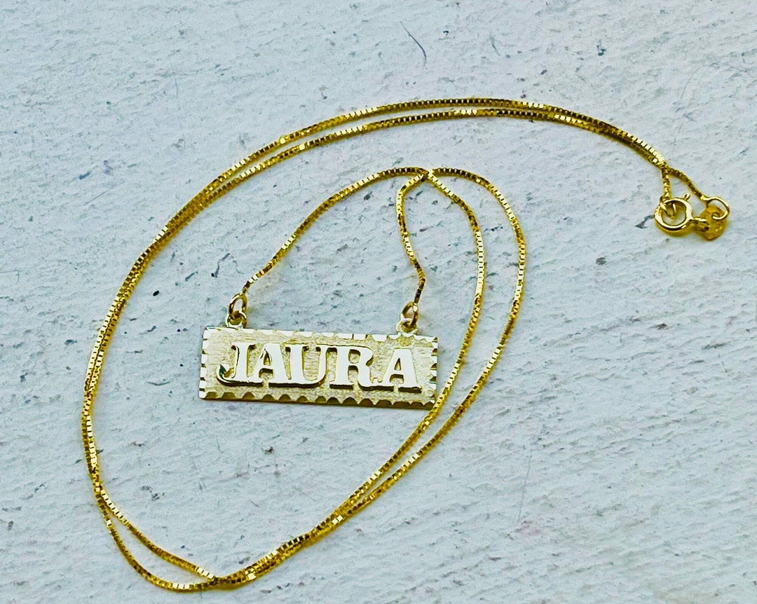 14K Authentic Yellow Gold Personalized Name Plate With Box Chain - Etsy