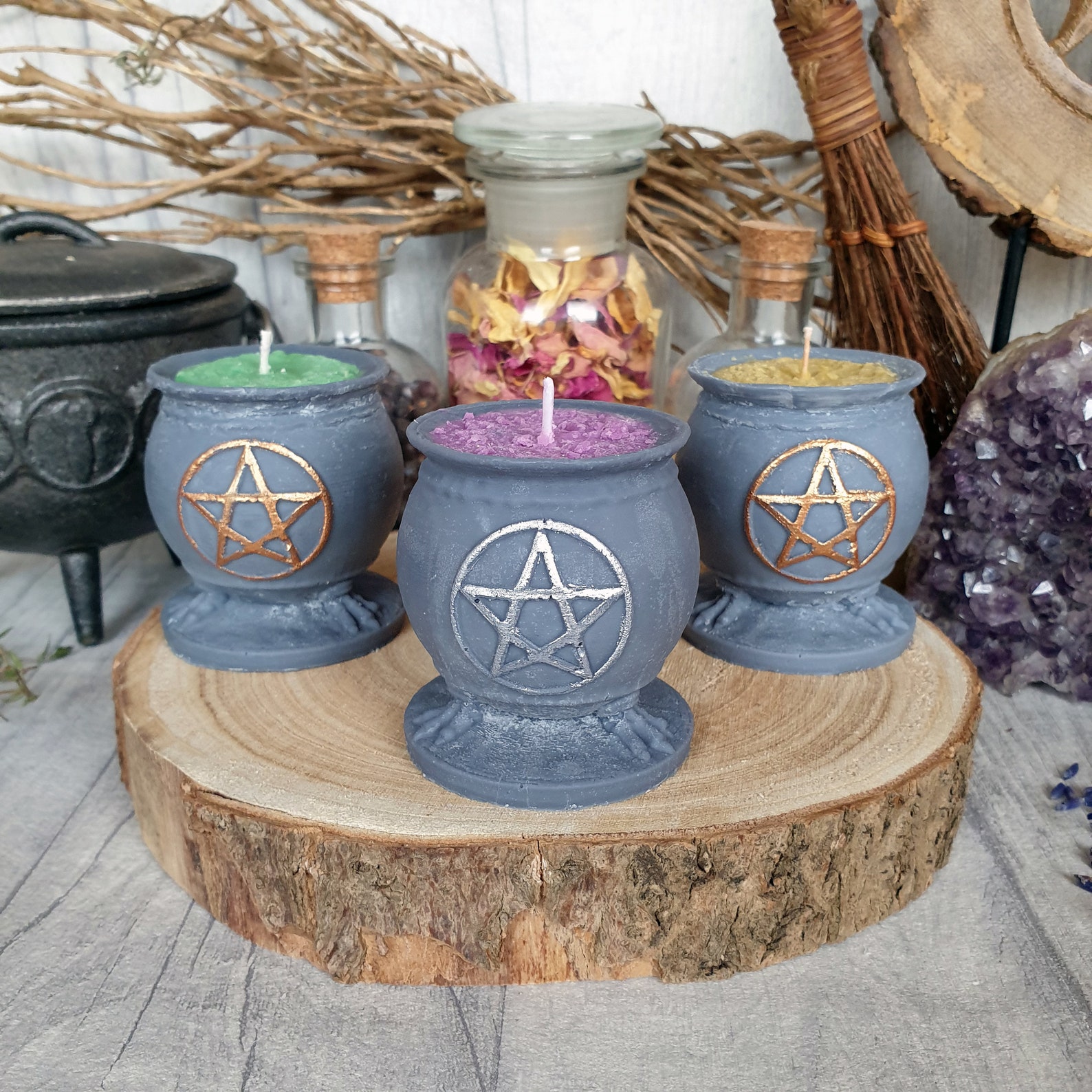 Cauldron Altar Candle Pentacle Pentagram Protection - Etsy
