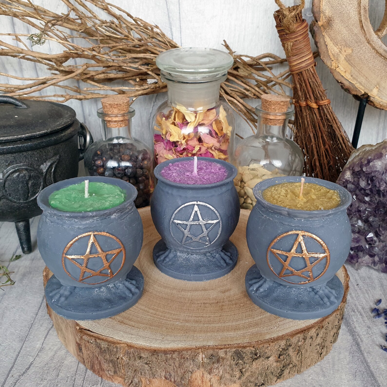 Cauldron Altar Candle Pentacle Pentagram Protection - Etsy