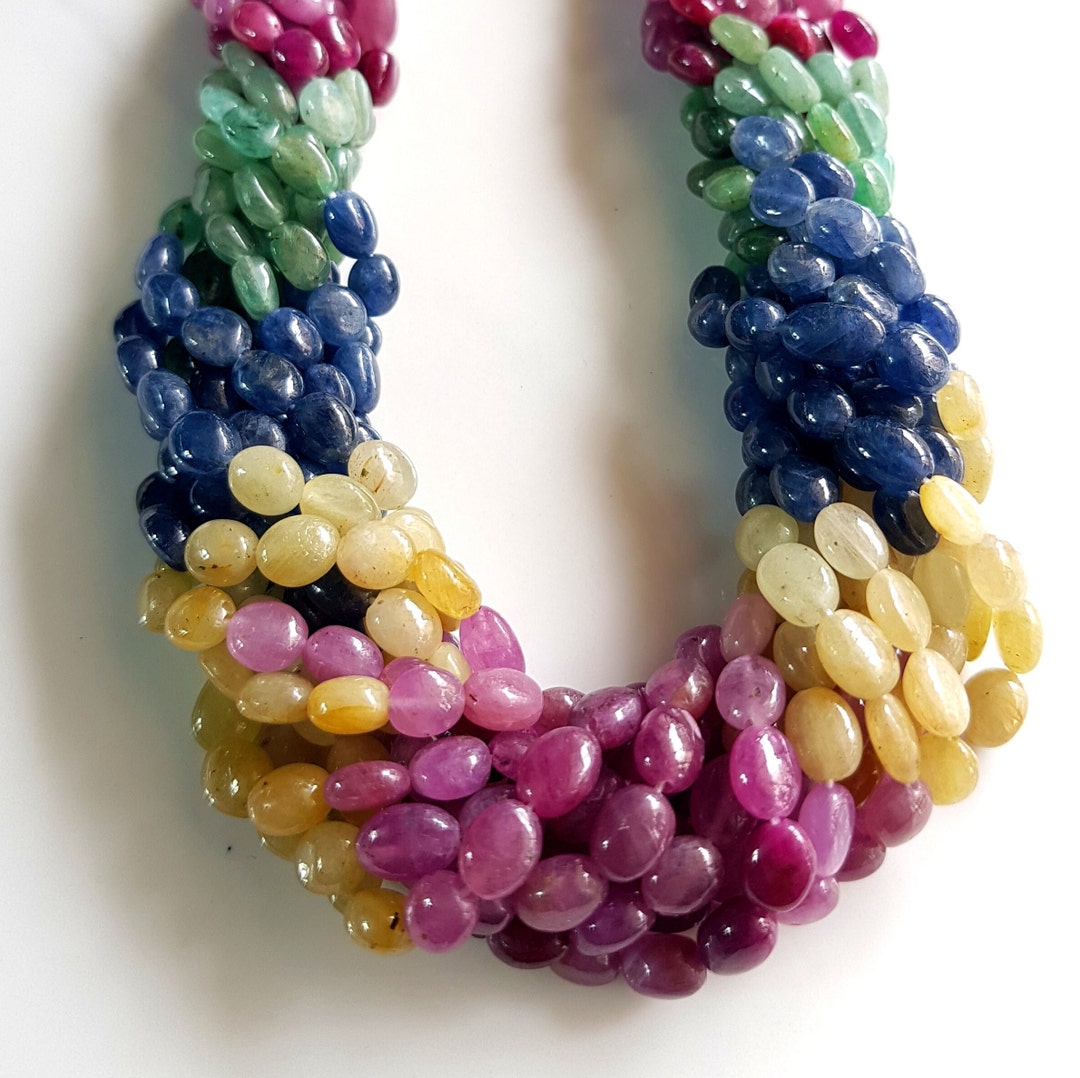 Natural Multi Sapphire Gemstone | Sapphire Smooth Oval Shape Beads for ...