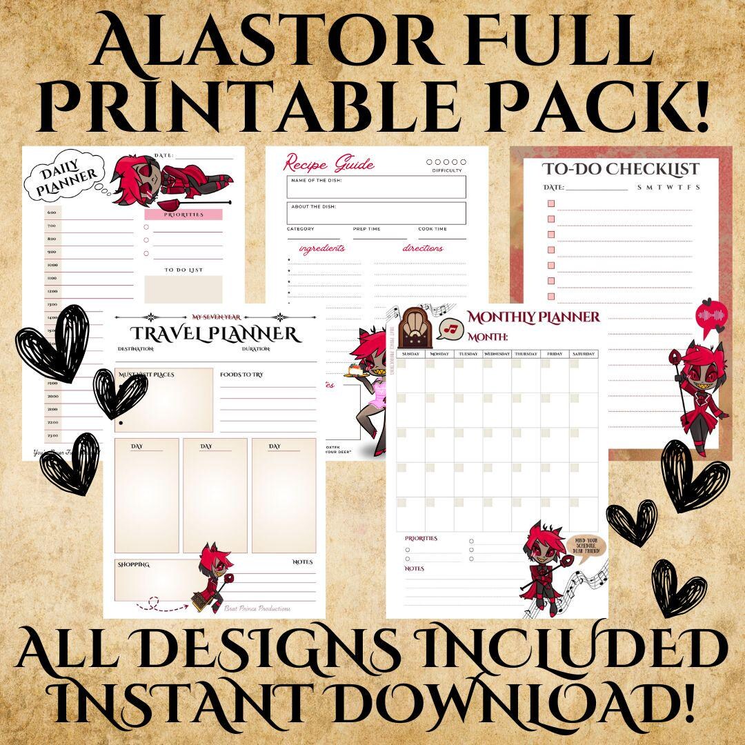 Alastor Full Hazbin Hotel Printable Set: Planners, Travel, Recipe Cards ...