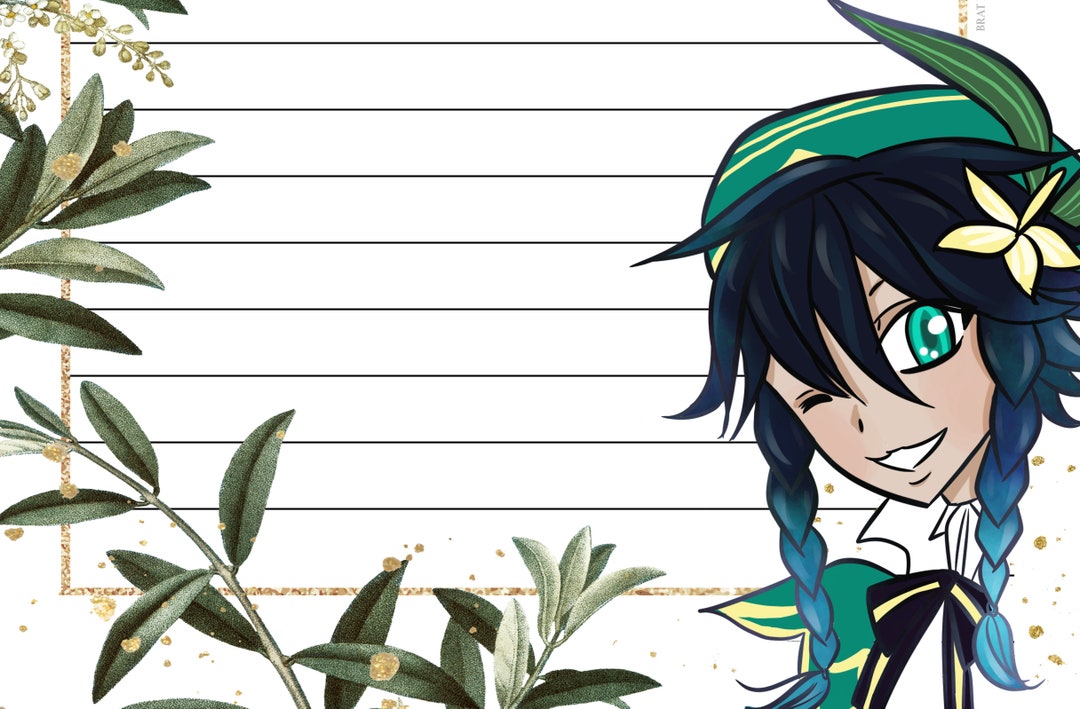 Venti Genshin Impact Barbados Anemo Gold Green Stationery Set Printable ...