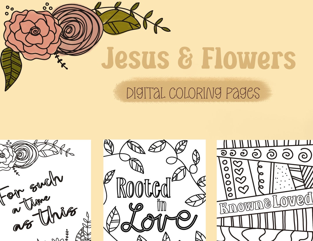 Jesus and Flowers Coloring Pages - Etsy