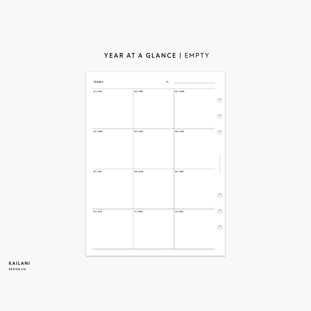 Personal Wide Insert - Year at A Glance, Important Dates, Printable ...