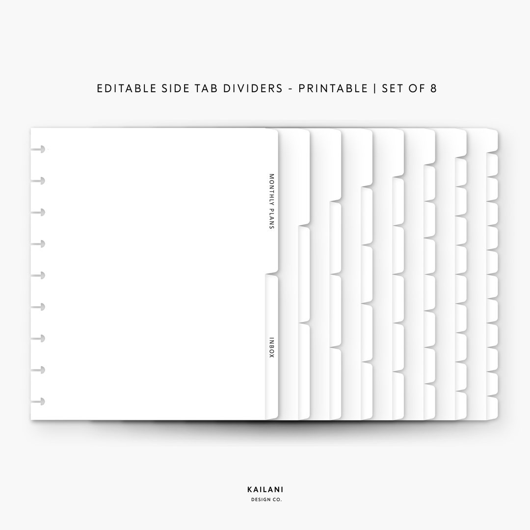 Happy Planner Classic Editable Dividers, Printable Divider Tabs, Side ...