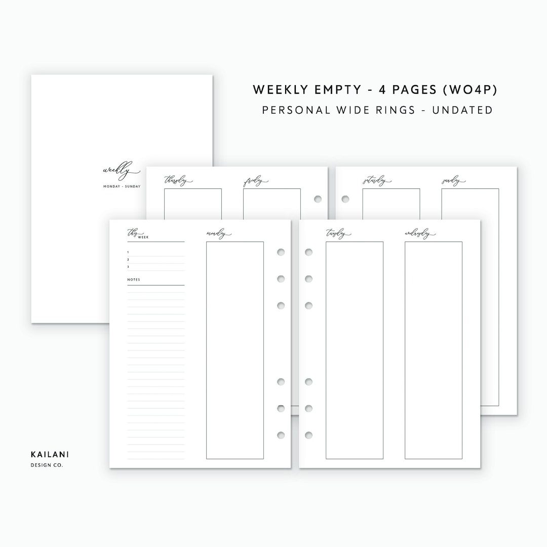 Personal Wide Undated Weekly Planner Inserts (PDF Pattern) - Etsy