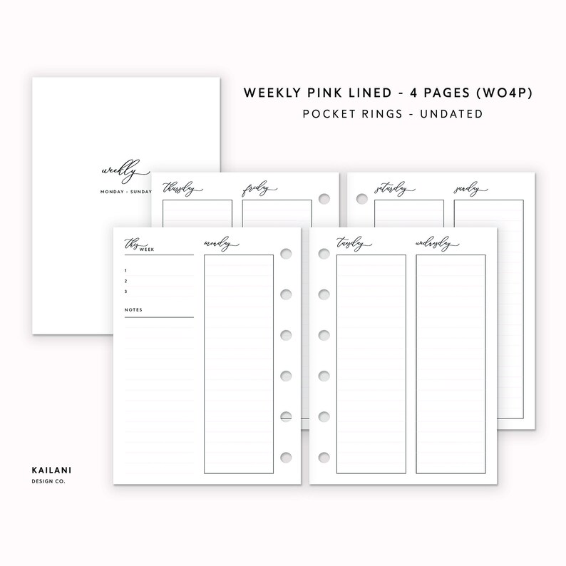 Pocket Rings Inserts Weekly Planner Inserts Weekly Agenda - Etsy