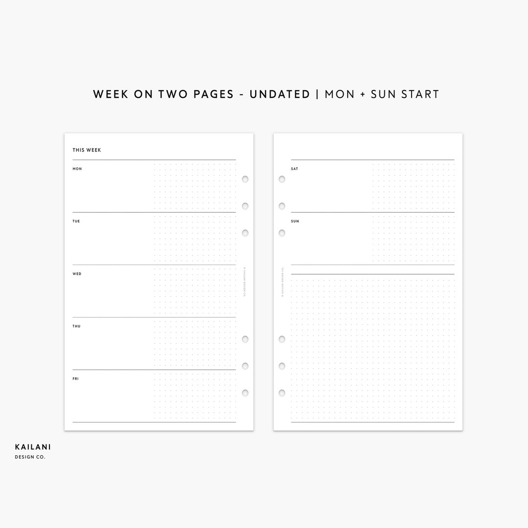 Half Letter Undated Weekly Planner Printable Planner Inserts, Week on ...