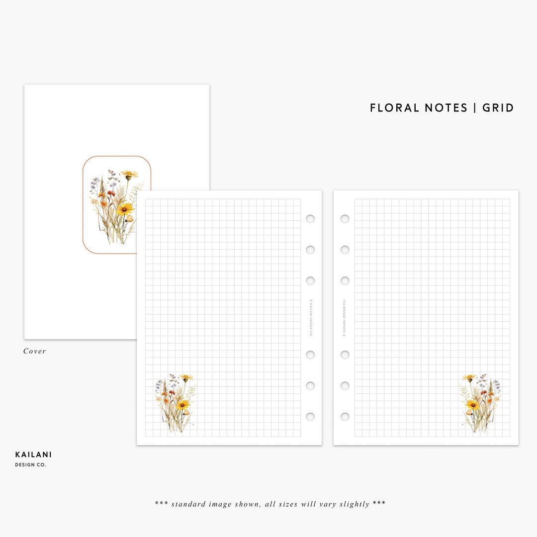 A6 Floral Notes GRID, A6 Grid, Grid Inserts, Notes, Journal, To-do ...