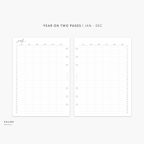 Yearly Overview Printable Year at a Glance Undated Yearly - Etsy