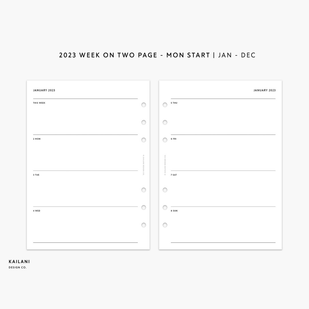 2023 B6 Rings Weekly Planner Inserts Week on Two Pages WO2P - Etsy
