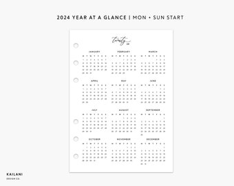 A6 2024 Year at A Glance Dashboard 2024 Calendar A6 Printable Planner ...
