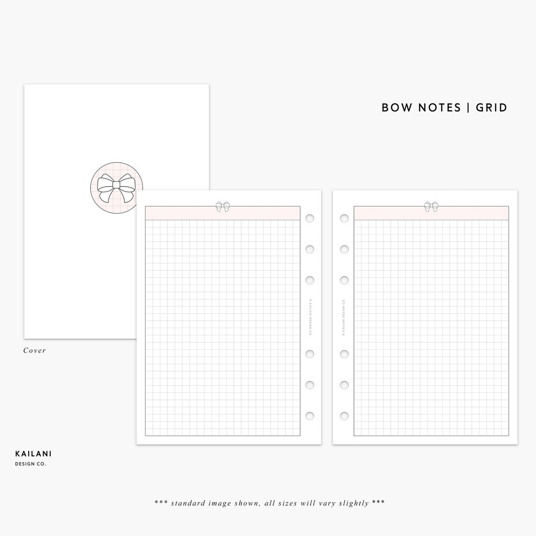 A5 Bow Notes GRID, A5 Grid, Grid Inserts, Notes, Journal, To-do Lists ...