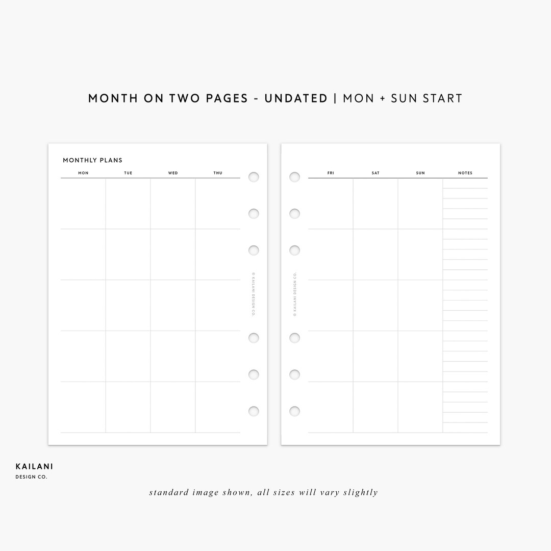 A5 Monthly Planner Printable Insert UNDATED Month On Two Pages a5-monthly-planner-printable-insert-undated-month-on-two-pages