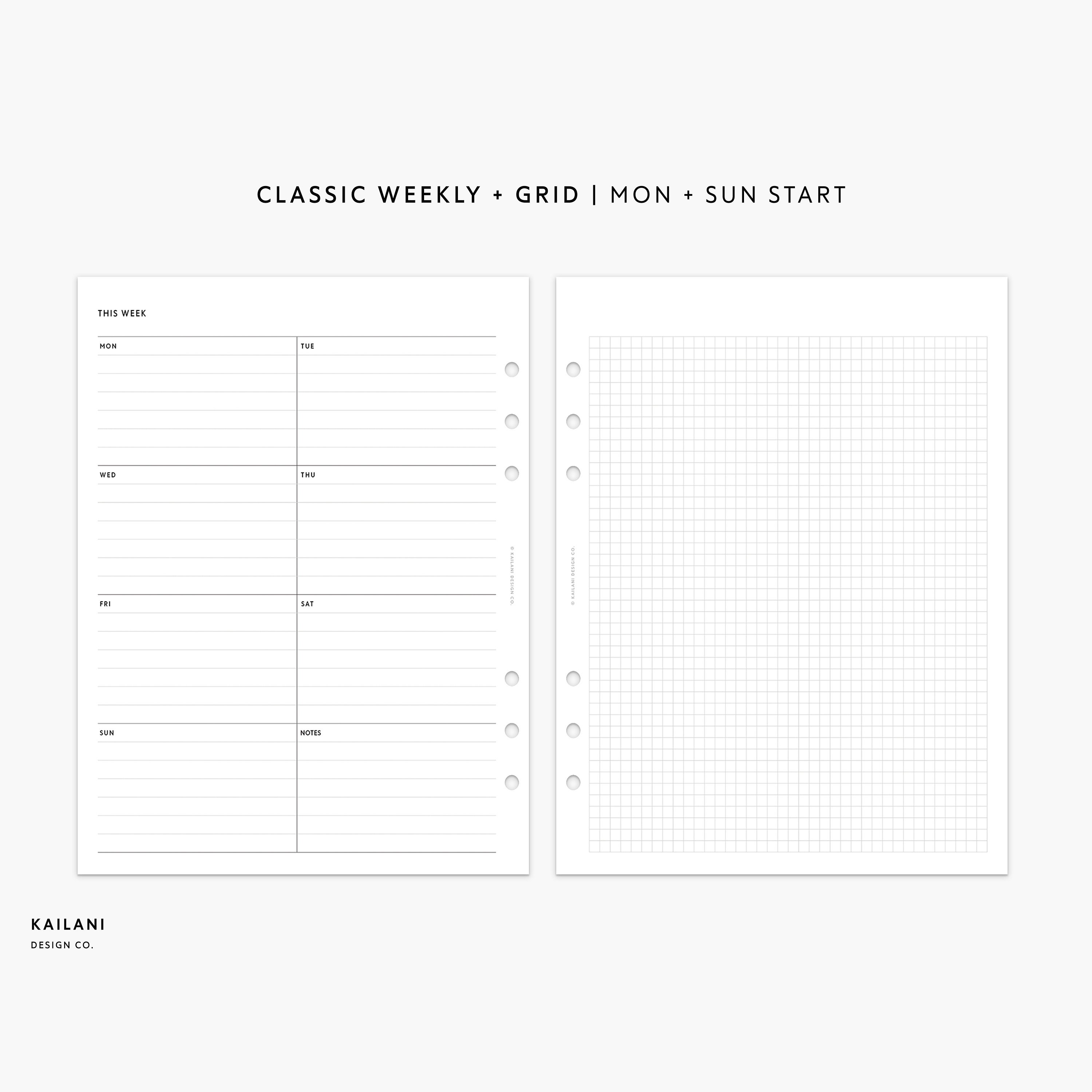 A5 Wide Weekly Planner Inserts, Undated, Grid Page (PDF Pattern) - Etsy