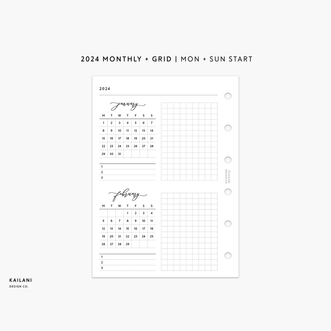 Pocket at A Glance Monthly Planner Printable, 2024 Monthly, Two Months ...