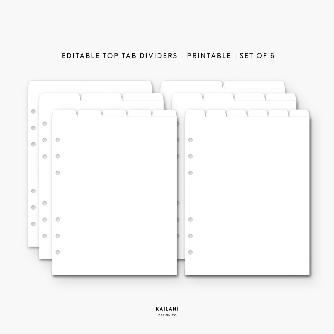 A5 Editable Dividers, Printable Divider Tabs, Top Tab Dividers - Set of ...