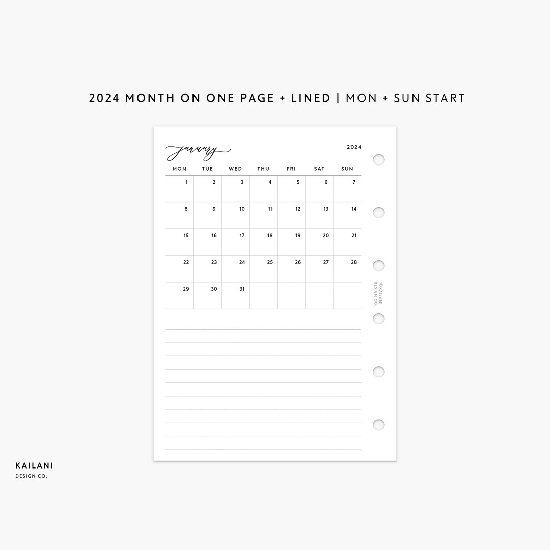 2024 Pocket Monthly Planner Printable, Month on One Page (PDF Pattern ...