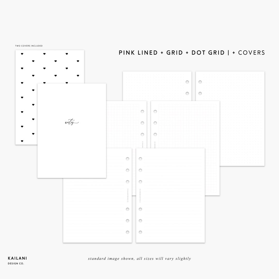 Printable Notes A5 Insert, PINK Dot Grid, Lined, Grid, Notes Planner ...