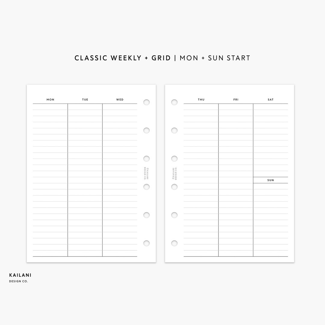 Pocket Rings Inserts, Week on Two Pages, Pocket WO2P, Undated Weekly ...