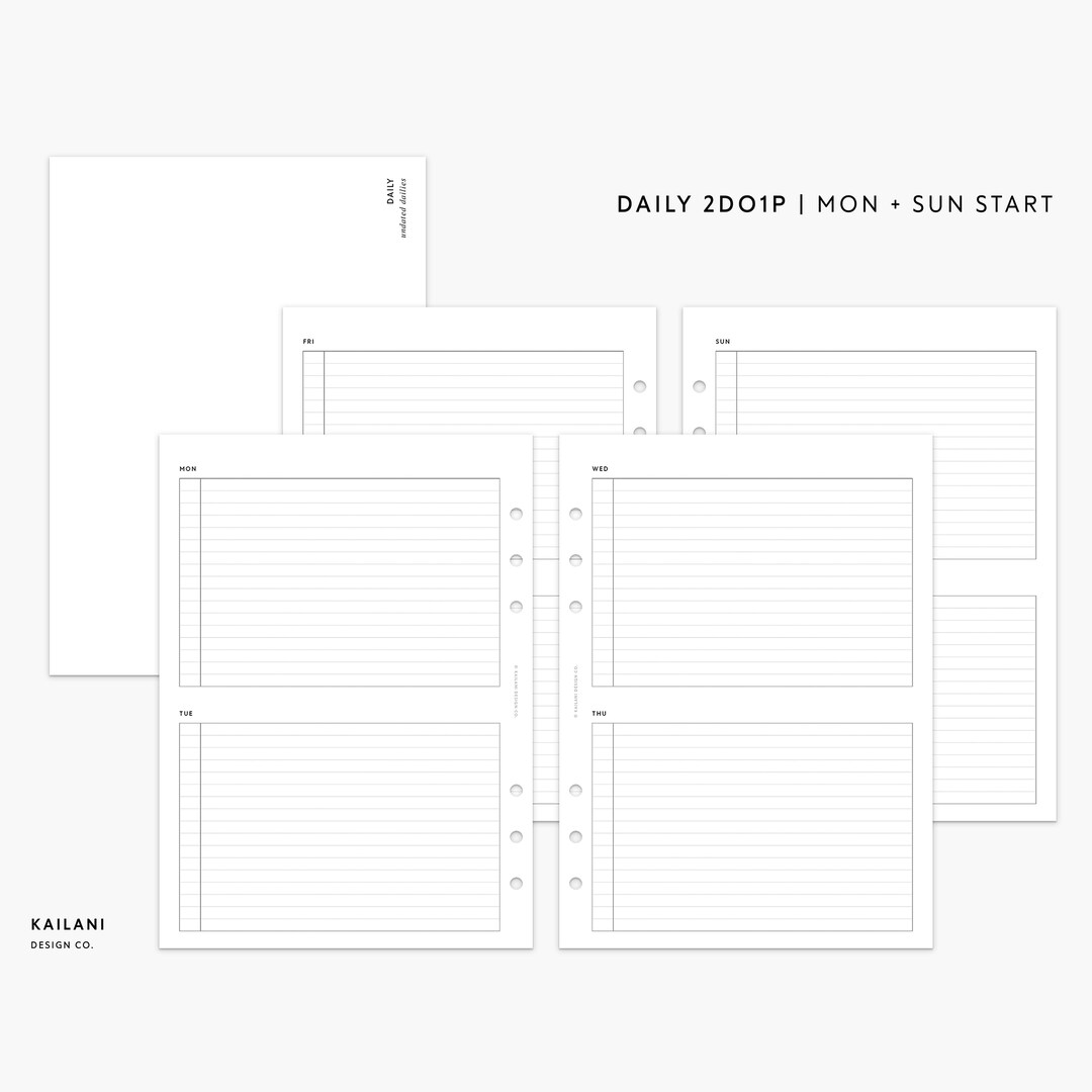 A5 Daily Planner Printable, 2 Days on 1 Page, Daily to Do, Week on Four ...