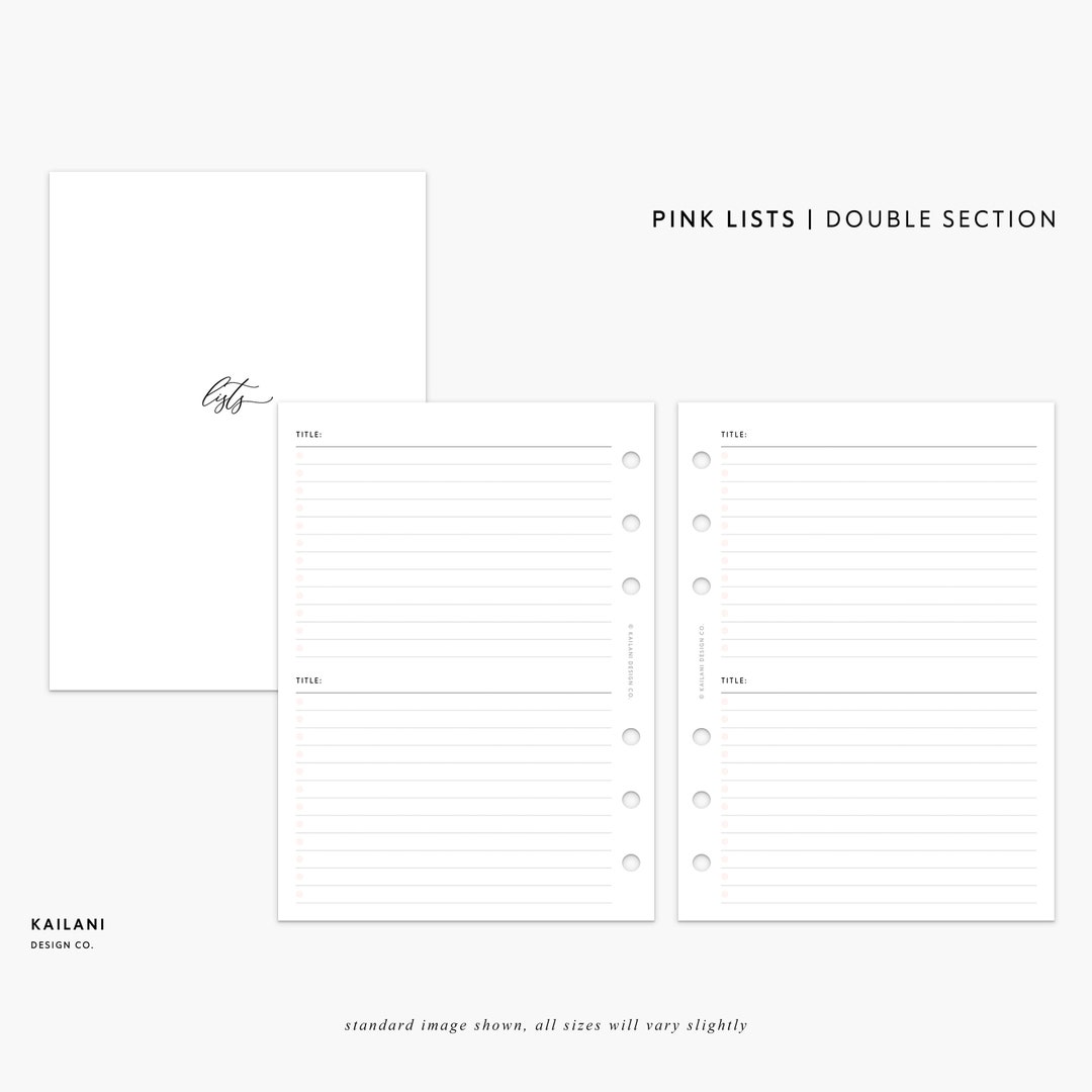 Pocket LIST Inserts, Minimal Design, Tasks, Lists, Checklist, Pink ...