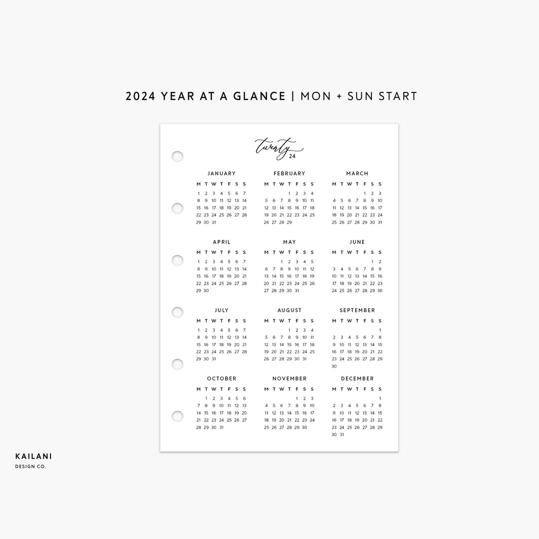 Pocket Insert 2024 Calendar, 2024 Year at A Glance, Year on 1 Page ...