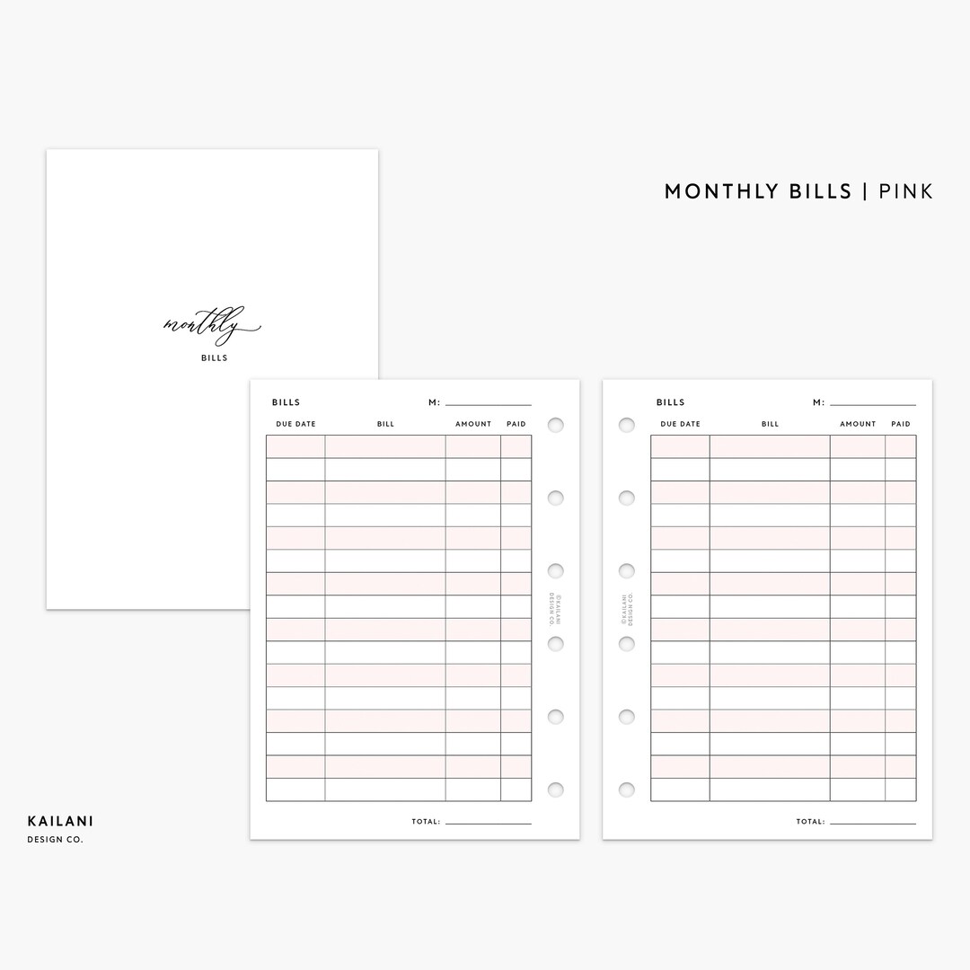 Pocket Monthly Bills Tracker, Pocket Monthly Expenses, Bills Totals ...