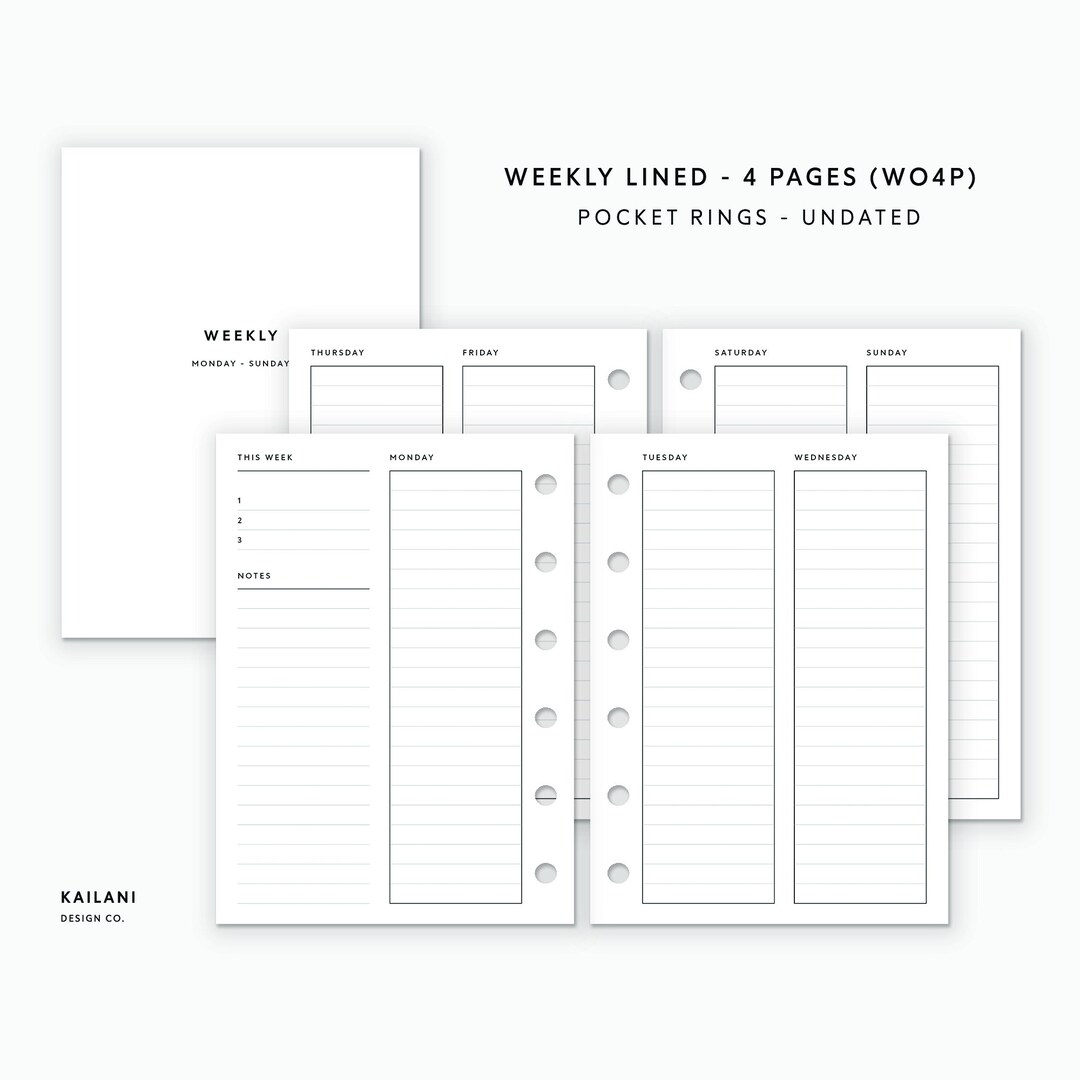 Pocket Rings Weekly Planner Inserts, Lined Columns (PDF Pattern) - Etsy