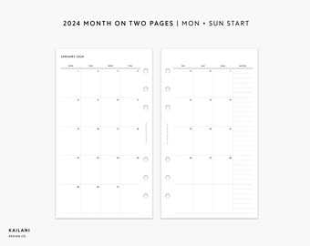 2024 Dated Monthly Planner A6 Insert Printable Month on Two - Etsy