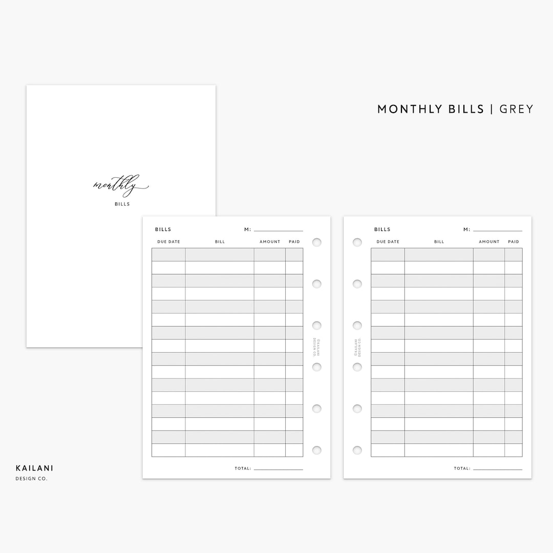 Pocket Monthly Bills Tracker, Pocket Monthly Expenses, Bills Totals ...