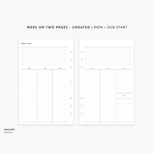 Half Letter Undated Weekly Planner Printable Planner Inserts, Week on ...