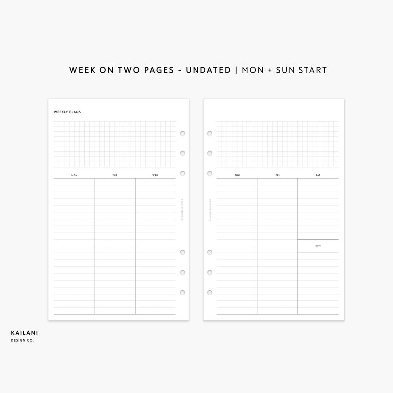 Half Letter Undated Weekly Planner Inserts, WO2P (PDF Pattern) - Etsy