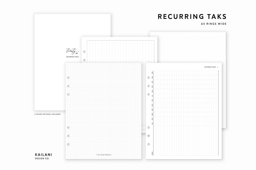 A5 Wide Rings Insert - Monthly Recurring Tasks Tracker, Printable - Etsy Canada