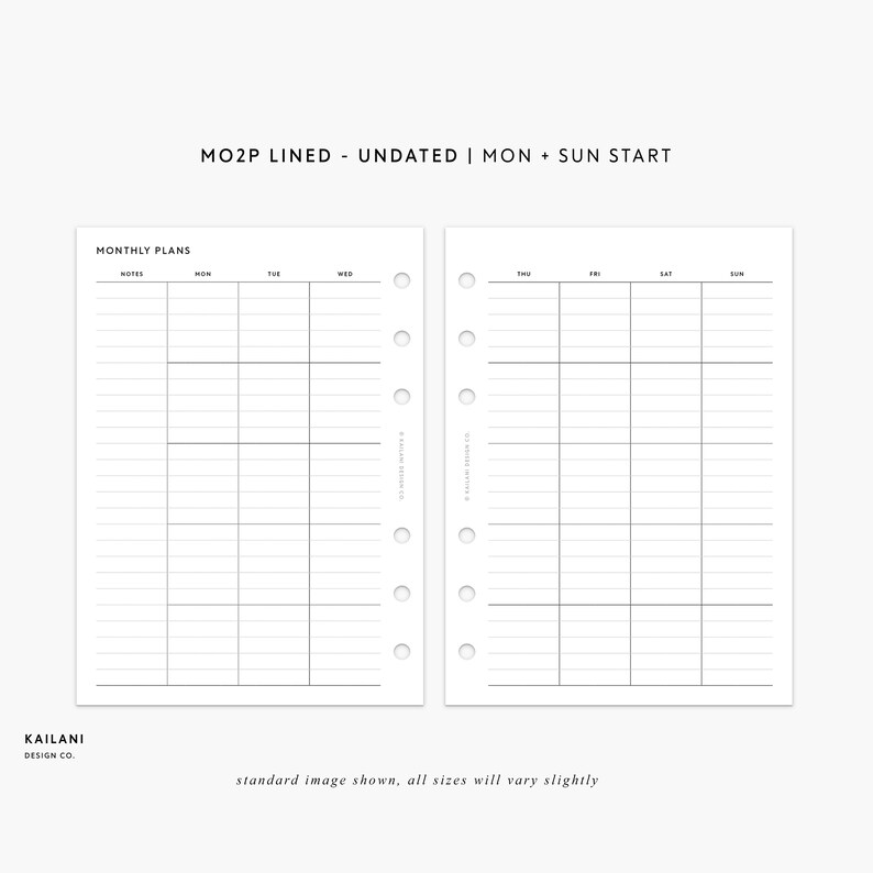 A5 Monthly Planner Printable Insert UNDATED Month on Two - Etsy