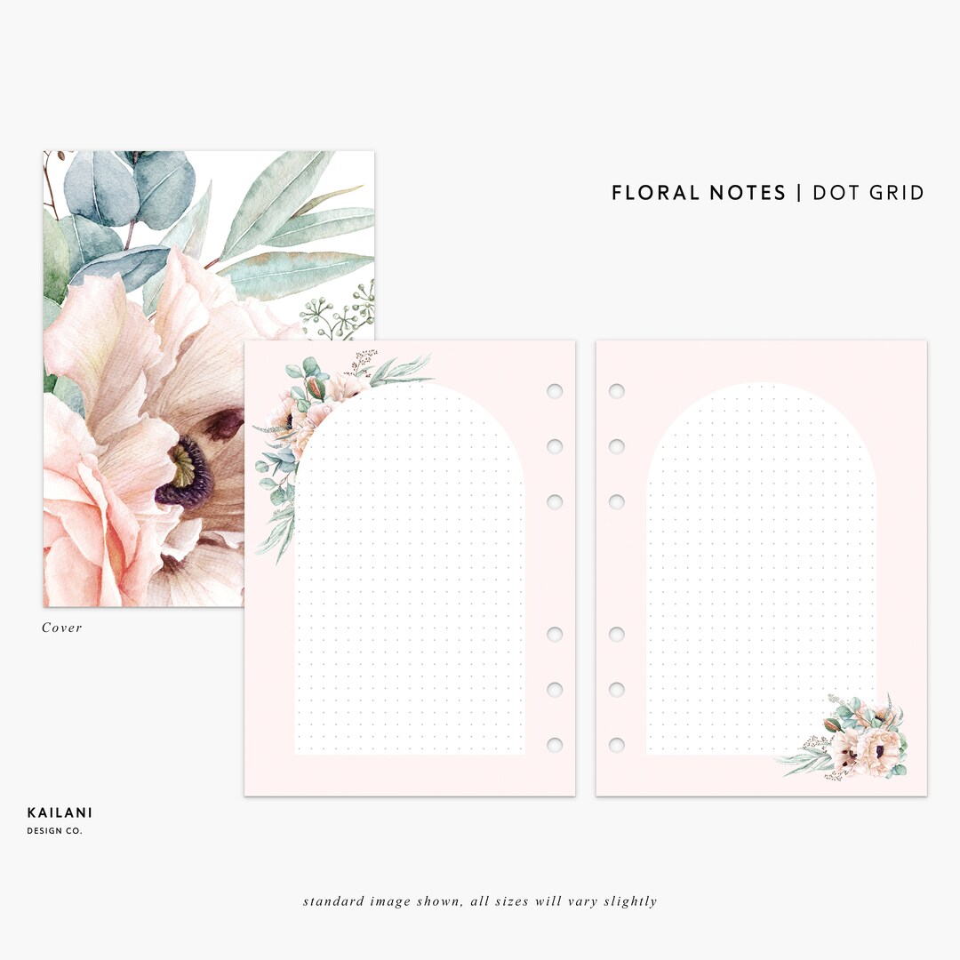 Personal Floral Notes Dot GRID, Grid Notes, Flower Inserts, Notes ...