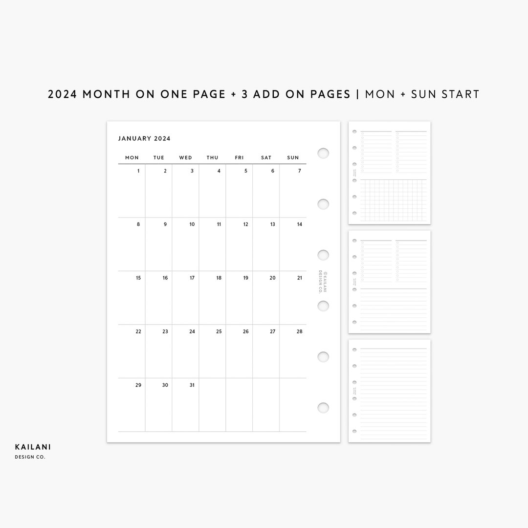 2024 Pocket Monthly Planner Printable, 2024 Monthly, Month on One Page ...