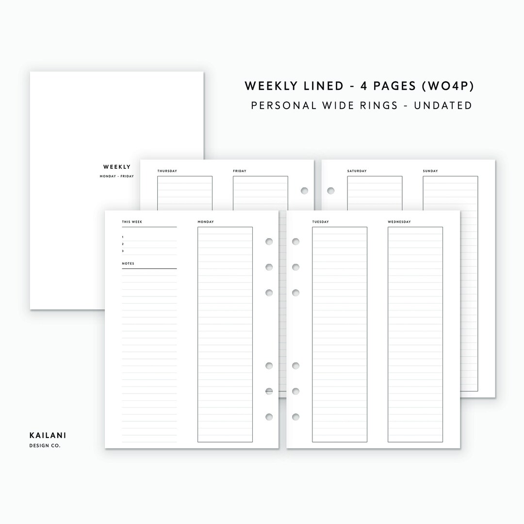 Personal Wide Weekly Planner Inserts, Erin Condren Inserts, Weekly ...