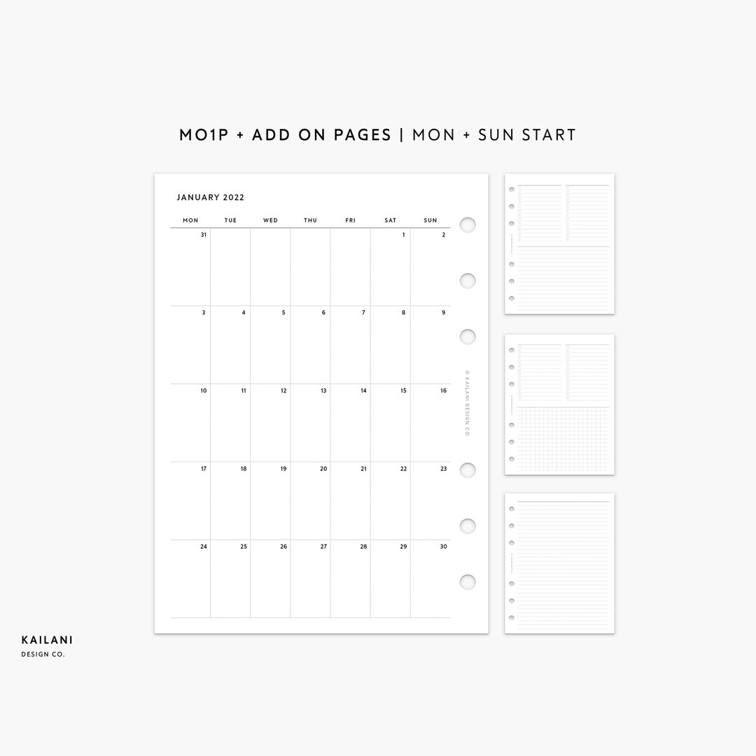 2022 Dated Monthly Planner A6 Insert Printable Month on One - Etsy