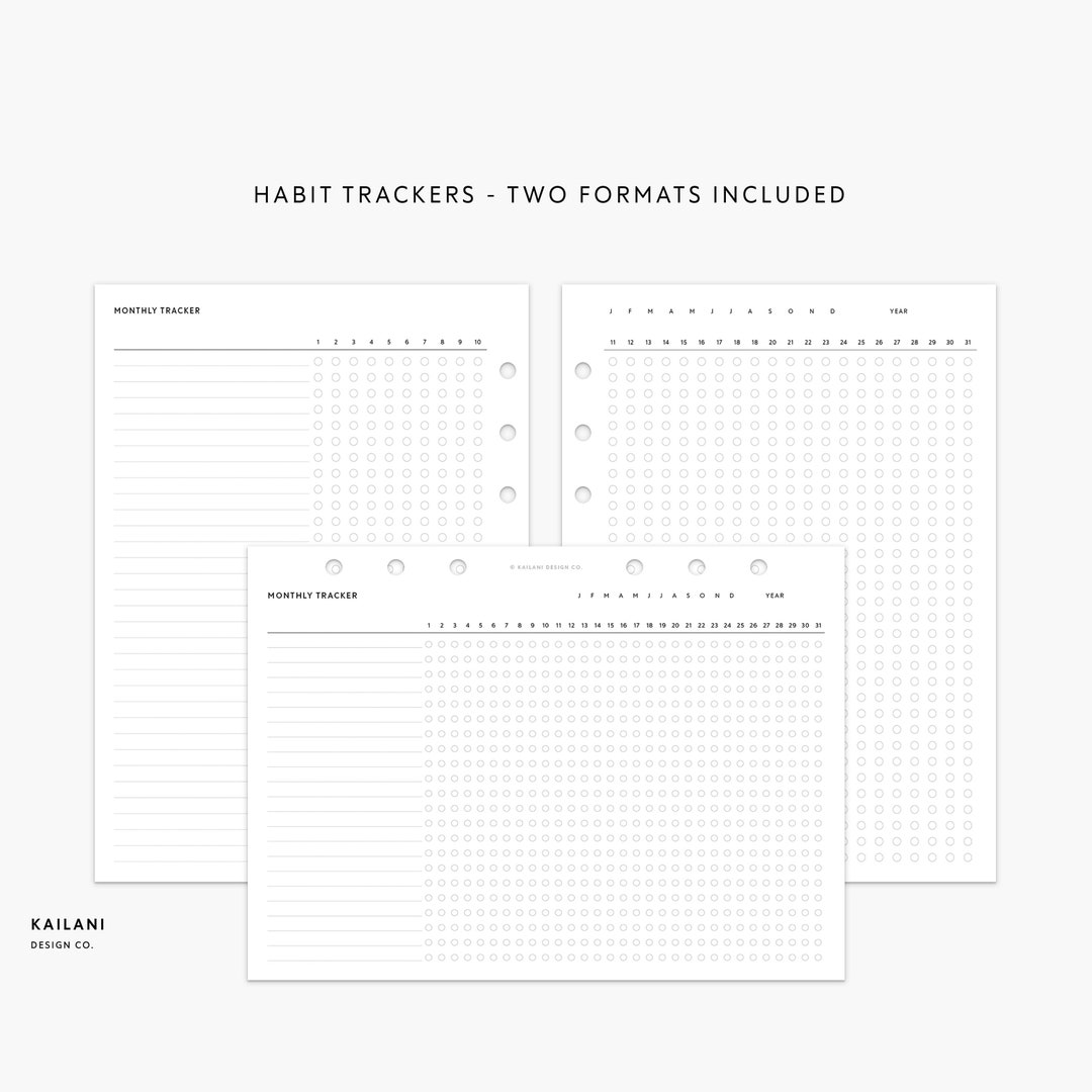B6 Habit Tracker. Monthly Tracker, Goal Tracking, Goal Planner Setting, 2 Designs Included, B6 ...