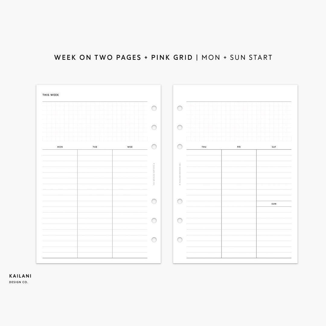 Personal Wide Undated Weekly Planner Inserts, Week on Two Pages, WO2P ...