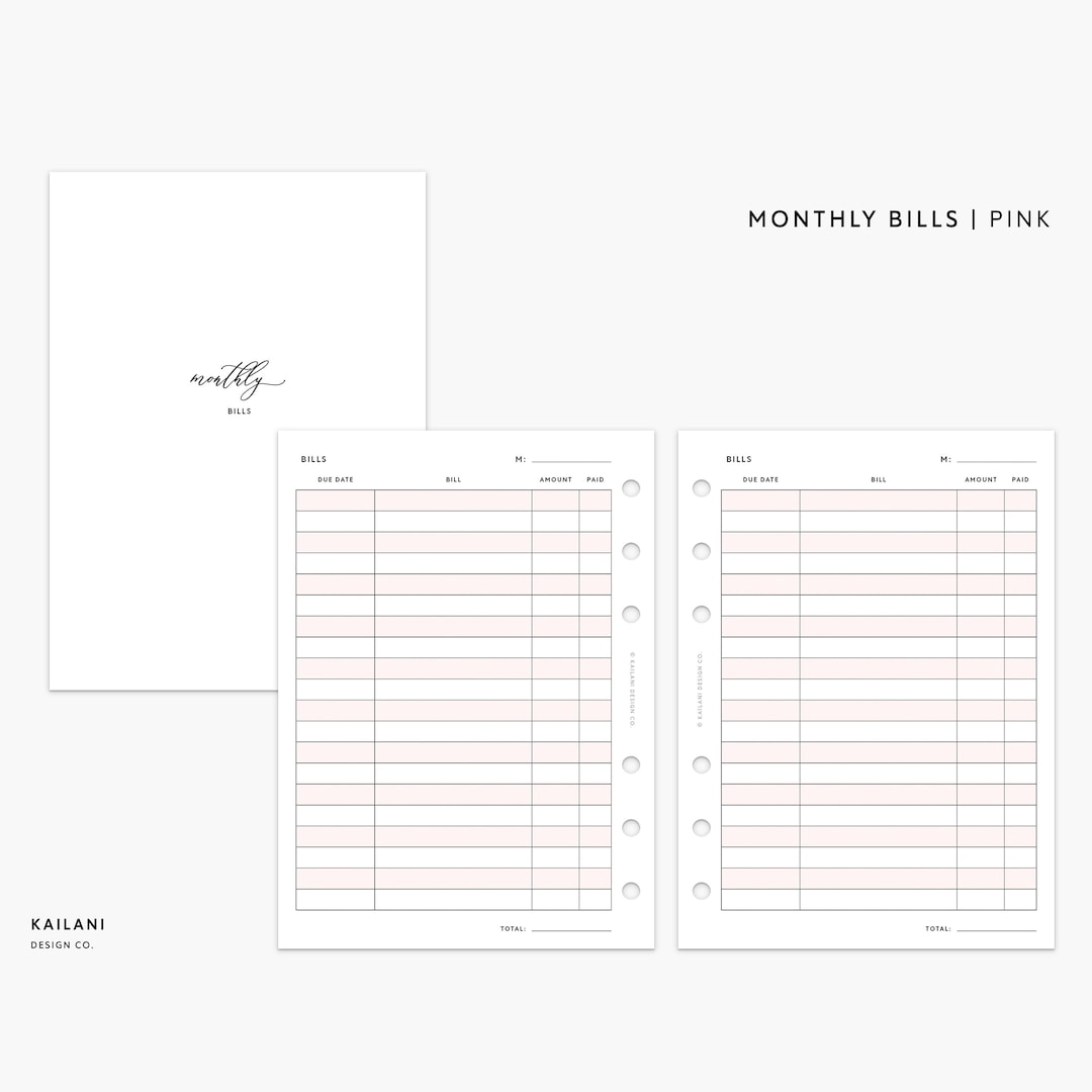 A6 Monthly Bills Tracker Printable Inserts (PDF) - Etsy