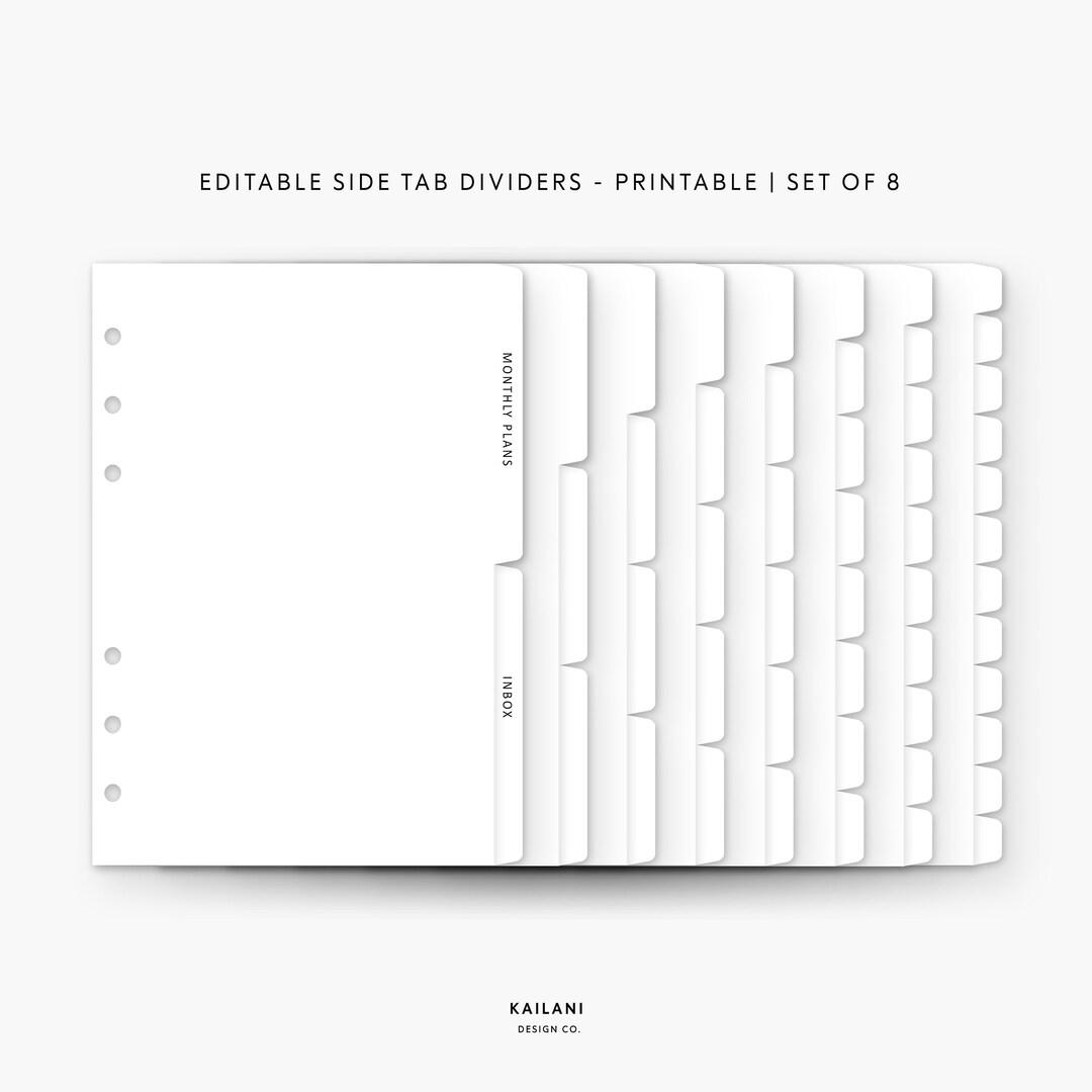 Half Letter Editable Dividers, Printable Divider Tabs, Side Tab ...