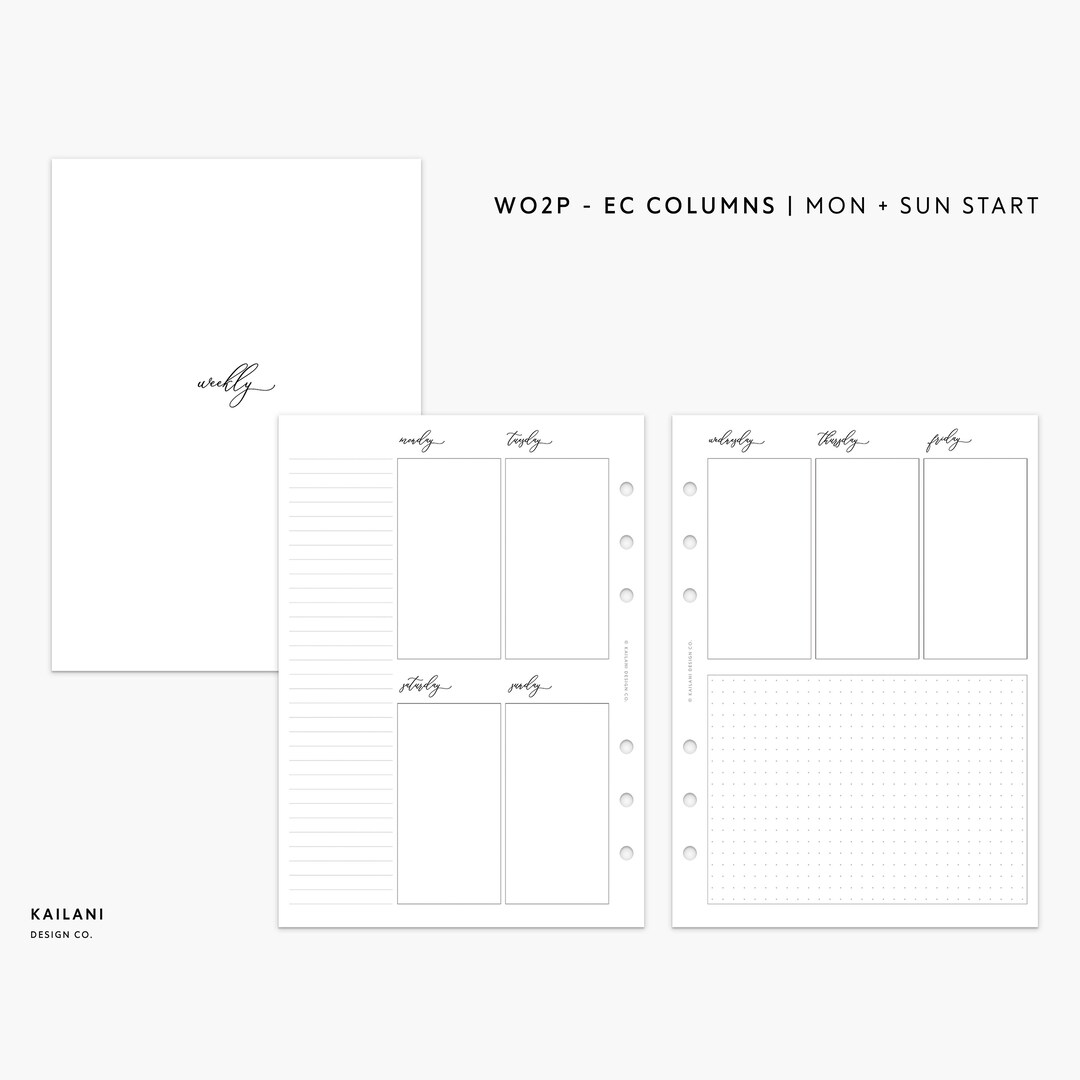 B6 Rings Weekly Planner Inserts, Erin Condren Inserts, Week on Two ...