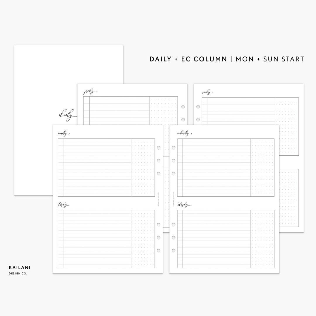 A5 Wide Daily Planner Inserts, Erin Condren Inserts, 2 Days on 1 Page ...